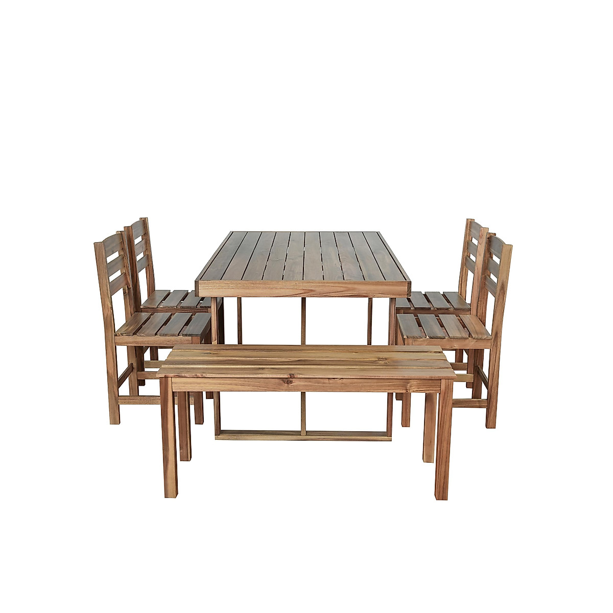 LUMISOL 6 Piece Patio Conversation Furniture Set, 6-Piece Outdoor Table Set with 4 Chairs and 1 Bench for 6 Persons, Acacia Wood Outdoor Table and Chair Set for Patio Balcony Backyard, Natural Wood