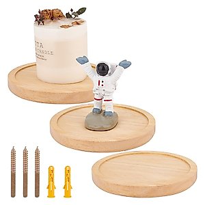 FINGERINSPIRE 3-Pack Round Floating Shelves 5.9"/15cm Wooden Cup Plant Wall Shelves for Wall Home Office Oaken Wood Wall Mounted Shelves for Photos, Plants, Collectibles, Artwork, Clock or Trophies