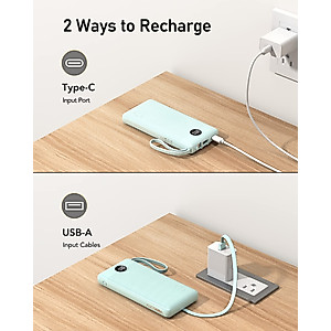 VEEKTOMX Portable Charger with Built-in Cables - 10000mAh Power Bank for iPhone - Slim Fast Charge USB C Battery Pack - Small Travel Essentials Powerbank, Compatible with iPhone, Samsung, Android, etc