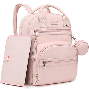 ROSEGIN Premium Vegan Leather Diaper Bag Backpack with Waterproof Changing Pad, Reinforced Zippers & Odor-Free, 20 Pockets Pro Organizer, Fits 15.6" Laptop, Stroller Straps, Baby Bag for Mom, Pink