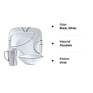 CORELLE BRANDS 1069983 Simple Lines Square Dinnerware 16-Piece Set