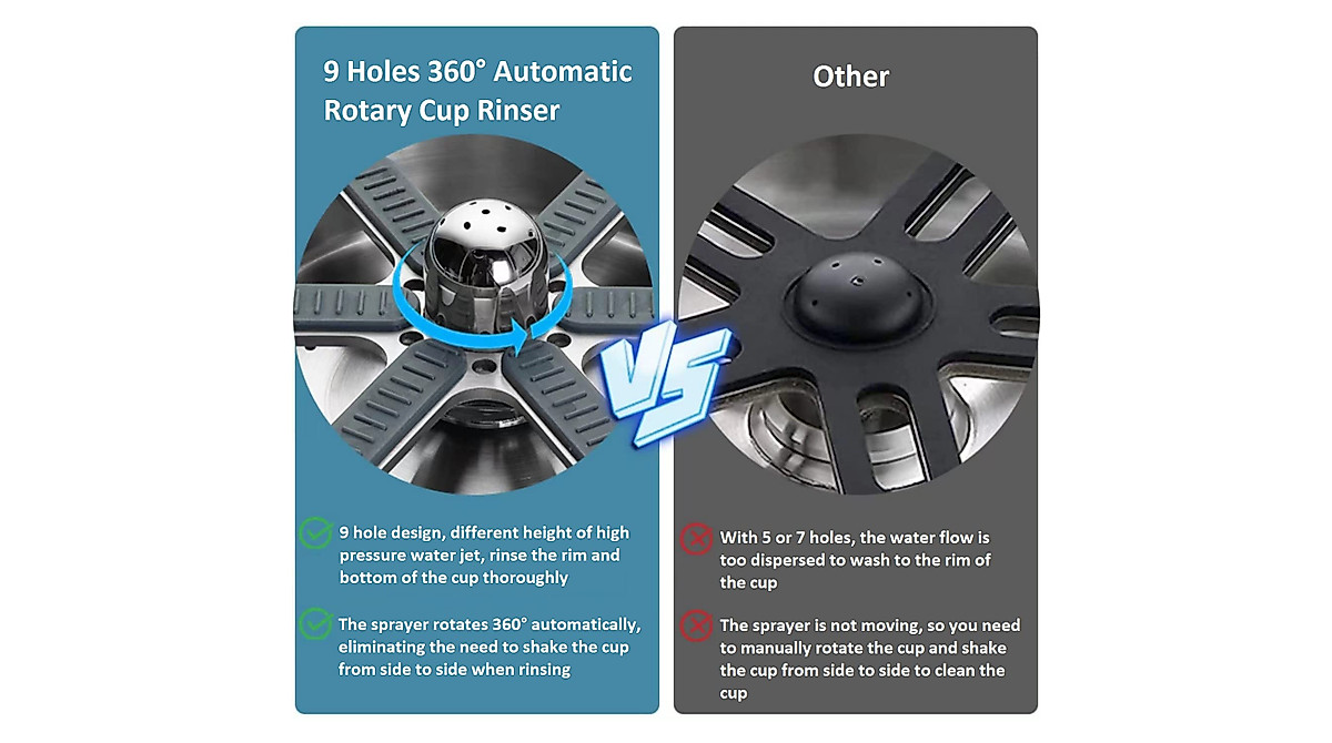 360° Rotary Stainless Steel Glass Rinser for Easy Cleaning