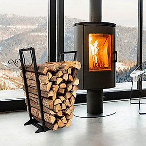 Qiang Ni Firewood Rack Indoor丨 Heavy Duty Firewood Rack Log Holder Rack Indoor Outdoor for Fireplace Wood Storage with Kindling Rack,33Inch