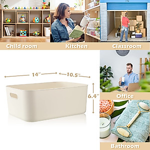Plastic Storage Bins 10 Pcs White Storage Bin Pantry Organizer Bins Small Storage Baskets Storage Containers for Home Kitchen (14 x 10.5 x 6.4 Inch)