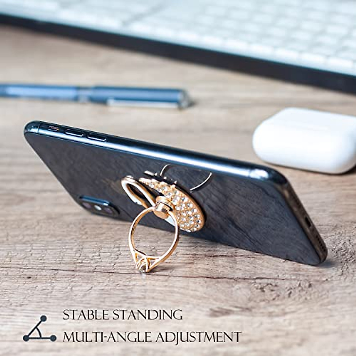 [2 Packs] Swan Glitter Bling Bling Phone Ring Holder, Sparkle Phone Ring Grip Artificial Diamond Stand,Rhinestone Cell Finger Ring for Phones,Pad