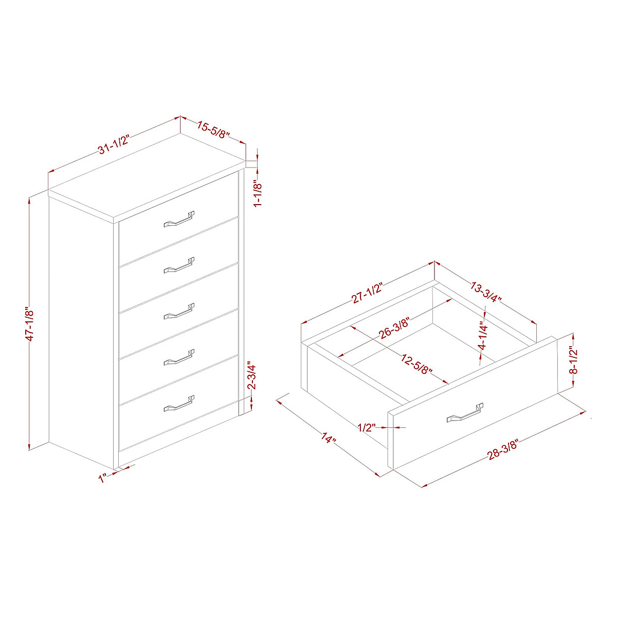 24/7 Shop at Home Camberley Farmhouse 5-Drawer Wood 31 in. Chest, Tall Dresser for Bedroom, Hallway, Nursery, Closets, Walnut Brown