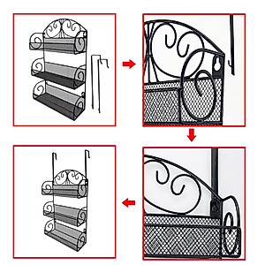 Giftgarden 3 Tier Over The Door Spice Rack, Wall Mount Hanging Spice Organizer for Cabinet Pantry Kitchen, Black