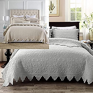 Brandream 6PC Cotton Quilt Bedding Set Queen King Size Cotton Queen Size Bedspreads Scalloped Farmhouse Quilts Set