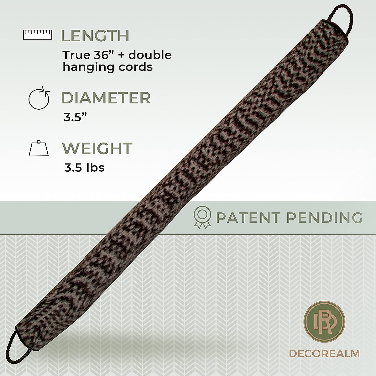 Under Door Draft Stopper and Blocker, Draft Guard for Doors and Windows, Decorative Fabric Cylinder Blocker Provides Weighted Door Insulation by DECOREALM (Brown, 36 Inches)