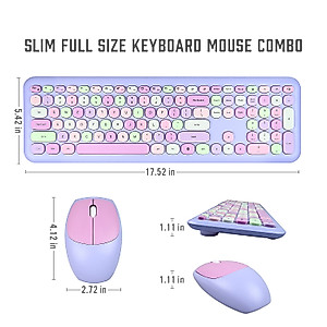 Dedeo Wireless Keyboard and Mouse Combo,USB Purple 110 Keys Compact Full Size Colorful Keyboard and Mouse Set, 2.4Ghz Noise-reducing Ultra-Quiet Keys, Ultra-Thin，for Windows, PC, Laptop, Desktop