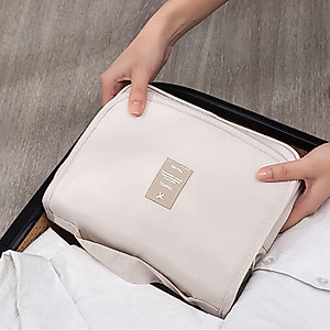 Fxkoolr Toiletry Bag for Women Hanging Makeup Bags Organizer Travel Bag for Toiletries Cosmetic Bag Waterproof Bathroom Shower Bag with Hook (Beige)