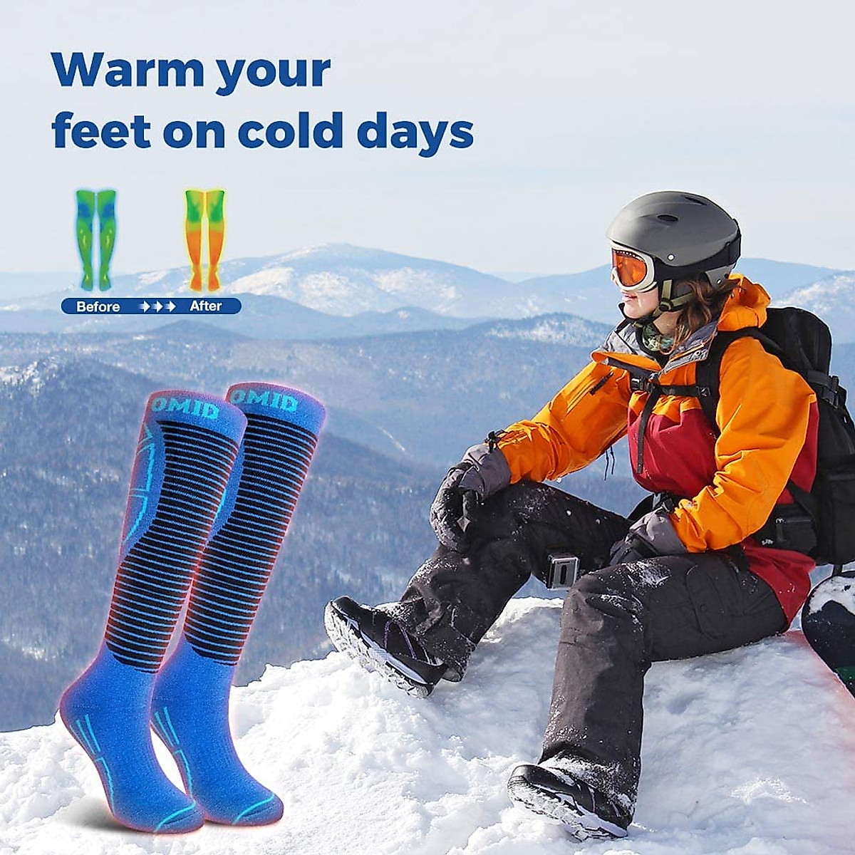 OMID Ski Socks, Merino Wool Snow Socks Long OTC Snowboard Socks Non-Slip Cuff Warm Socks for Men Women Skiing/Snowboarding