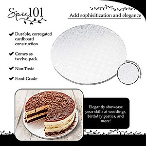 Spec101 Round Cake Boards Bulk 12pk - 10 Inch Cake Drum Round White Cardboard Base with 1/2 Inch Thick Smooth Foil Edge