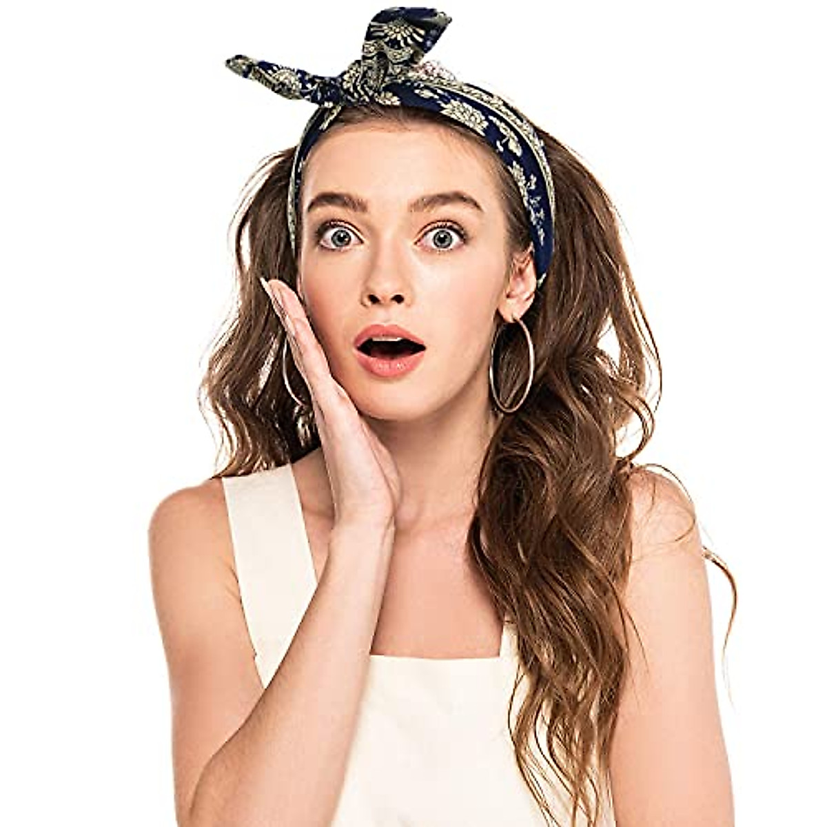 Carede Bandana Headband for Women Vintage Paisley Knot Headbands Bow Headband Elastic Cute Hair Band,Pack of 6