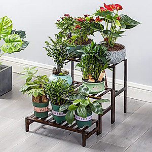 Bamboo 3-Tier Ladder Plant Stand, Planter Holder Flower Pot Display Shelf, Freestanding Plants Rack for Home Garden Patio Balcony Indoor Outdoor