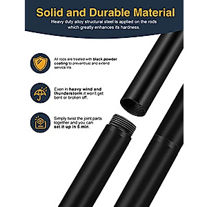 Karjoefar String Light Poles for Outside, 9FT Metal Poles for Outdoor String Lights, Patio Light Pole with 7-Prong and 2 Hooks for Backyard Garden Bistro Deck Party Holiday - 2Pack