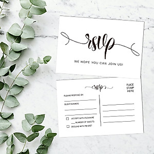 50 Blank RSVP Cards, Response Postcard Kindly Reply Card Stock For Weddings, Bridal Rehearsal Dinner, Baby Shower, Birthday, Bachelorette Party Invitation Kits No Envelopes Needed,4"x6" White