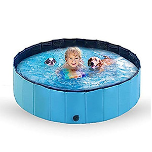Foldable Dog Pool for Large Dogs - KizmetKare Portable Kiddie Pool Plastic Pet Bath Tub, Outdoor Dog Swimming Pool (XL - 63" X12")
