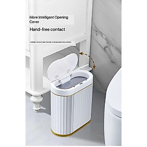 ArHaR Large Capacity Smart Sensor Wastebasket Automatic Household Bathroom with Lid Electric Narrow Paper Basket Seam Potty (7 Litre) (White Grey)