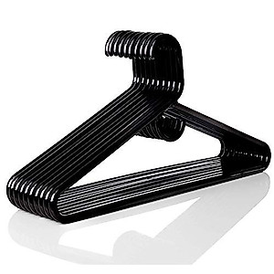 Plastic Hangers HD Heavy Duty, 16 Pcs. Black Color, Made in USA, 3/8” Thickness, Durable, Tubular, Lightweight, for Clothes, Coat, Pants, Shirts, Dress and More, TINEFF, Free and Quick delivery.