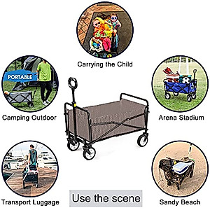 Collapsible Wagon Cart Tile White Polka dots on Brown Foldable Utility Wagon Large Capacity Garden Cart with Push Bar for Beach Camp Outdoor Shopping