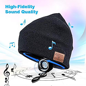 Lukasa Bluetooth Beanie Hat,Mens Gifts V5.0 Unisex Wireless Knit Cap Winter Warm Hats for Running Outdoor Sports with Stereo Headphone Speaker Unique Christmas Tech Gifts for Men Women(Black)