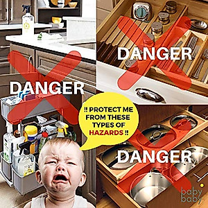 Baby Proofing Cabinet Locks (12 Pack) Includes Drawer Latch + 6 Wall Plug Covers - Adhesive Easy Installation Cabinet Locks For Babies (White)