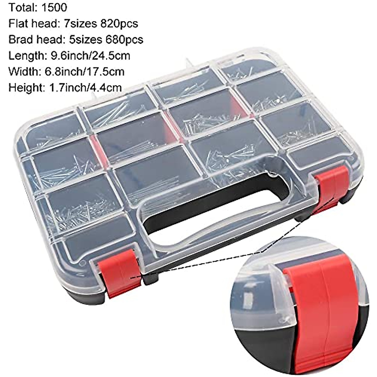 HongWay 1500pcs Hardware Nails Assortment Kit, Galvanized Nails Set, Assorted 12 Sizes Wire and Common Brad Nails Flat Nails Finishing Nails Wall Nails for Pictures Hanging Woodworking