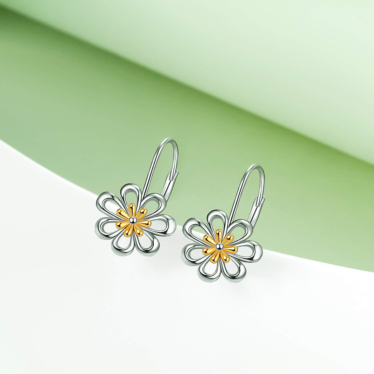 Daisy Earrings Gifts for Women Sterling Silver Daisy Flower Leverback Dangle Hoop Earrings Jewelry Christmas Gifts for Women Teens