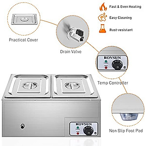 ROVSUN 21QT 2-Pan Electric Commercial Food Warmer, 110V Stainless Steel Bain Marie Buffet, 10.6 QT/Pan Stove Steam Table with Temperature Control & Lid for Parties, Catering, Restaurants