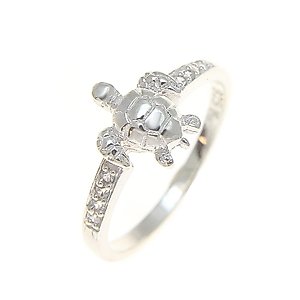 Arthur's Jewelry Sterling silver 925 Hawaiian sea turtle ring with clear cz size 5