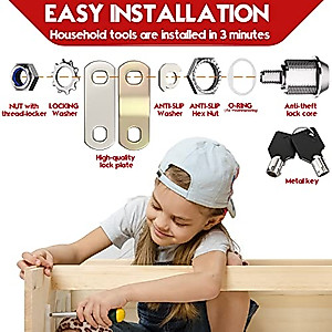 MKING Locks Tubular Cam Lock,RV Storage Lock,Cabinet Locks, Keyed Alike Removable Key (7/8 Inch 90°, Chrome Pack of 4)