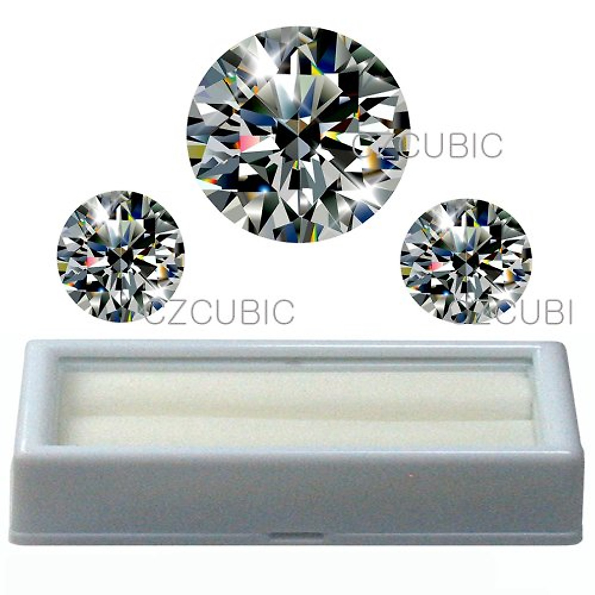 Cubic Zirconia Round shape 16.00 MM 15.00 CT size 1 pc + 6.50 MM 1 CT size 2 pcs +1 FREE BOX for CZ set