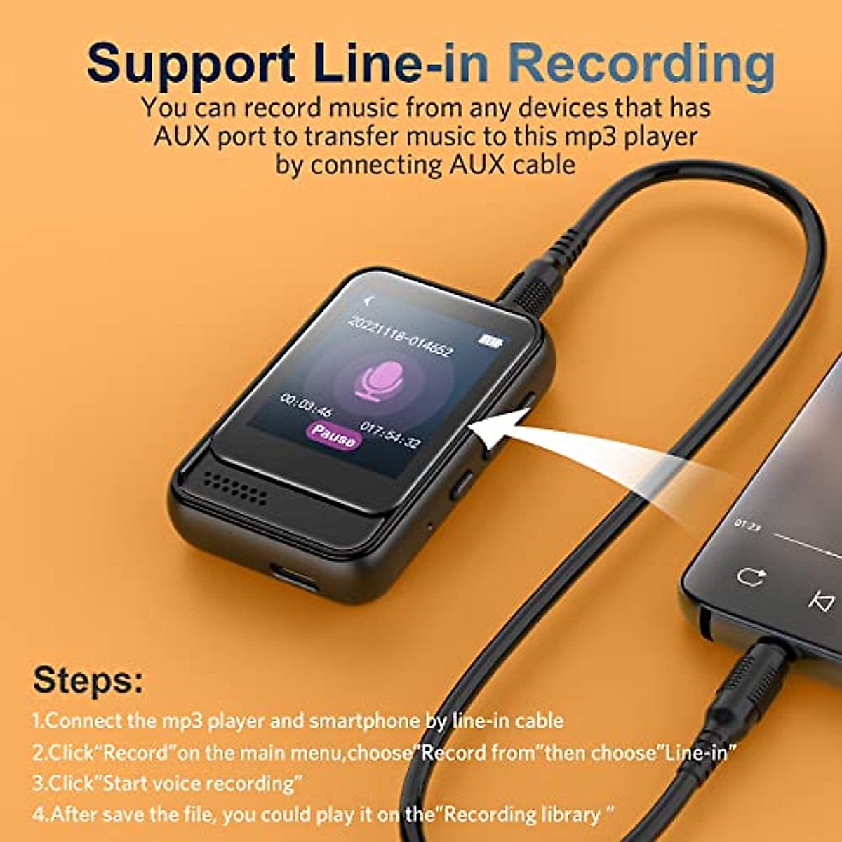 32GB Mp3 Player with Bluetooth, Portable Music Player Built-in Micro SD Card Slot and HD Speaker Support FM Radio Voice Record Video Ebook Alarm Full-Touch Screen Mp3 Mp4 Player for Running