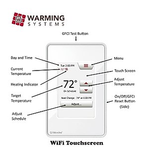 30 Sqft Warming Systems 120 V Electric Tile Radiant Floor Heating Mat with WiFi Touch Screen Programmable Thermostat. Includes Installation Monitor and Floor Temperature Sensor