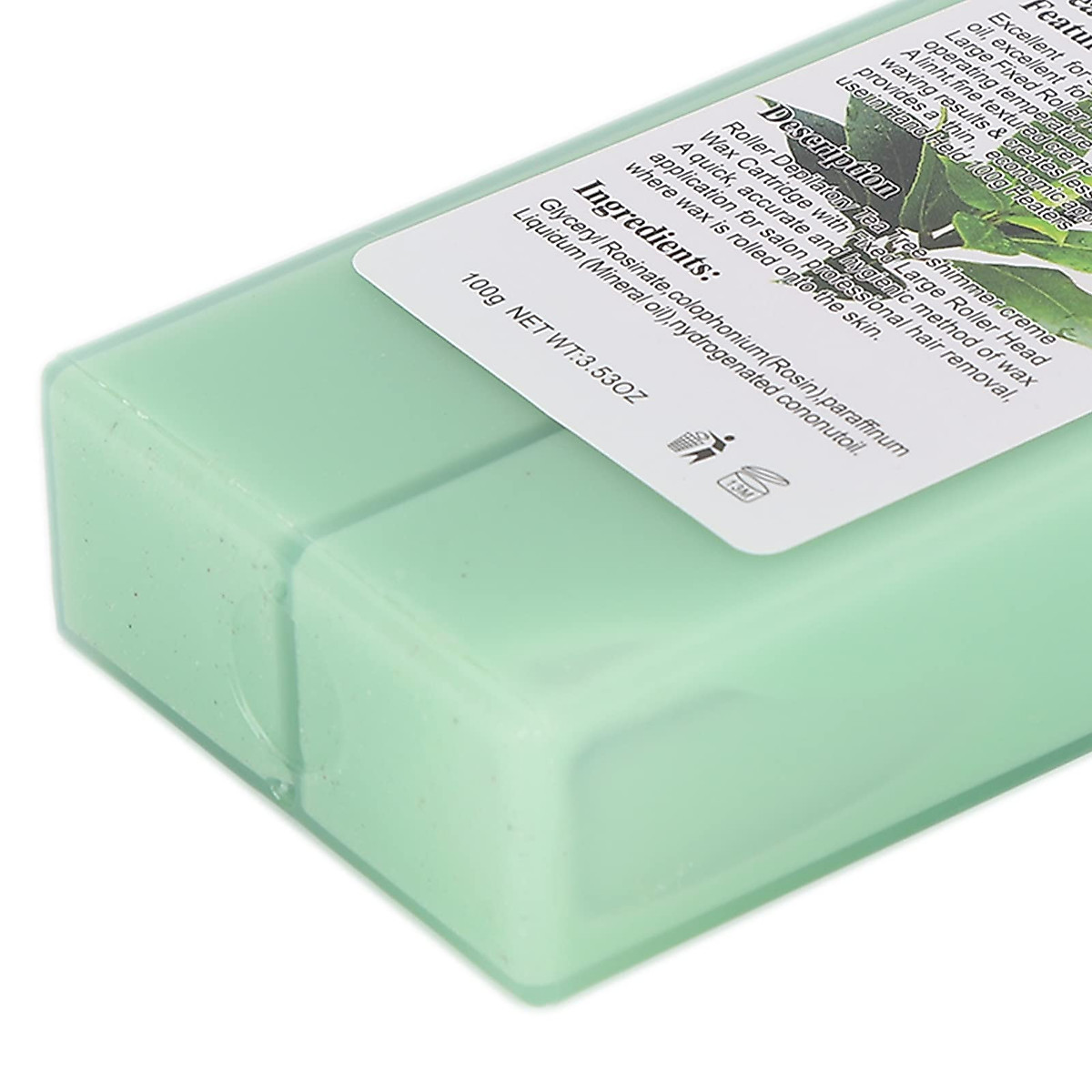 Roll-On Wax Cartridge for Hair Removal 100g Roller Depilatory Wax for Body Legs Arms Armpit Bikini Hair Removal Professional or Home Uses(Tea Tree)