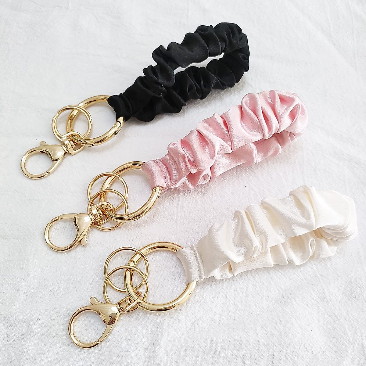 Junyuerly Wrist Strap Key Chain Elastic Scrunchie Bracelet Multifunctional Key Ring for Women (Style A -white)