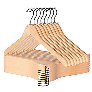 JS HANGER Wooden Coat Hangers, 16 Pack High Grade Wood Suit Hangers with Non Slip Pant Bar - Extra Smooth and Splinter Free, Unvarnished