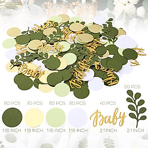 400 Pcs Greenery Baby Shower Confetti Scatter Decorations, Green Brown White Table Confetti Dots with Eucalyptus and Gold Baby Confetti Scatter for Baby Shower Gender Reveal Decor