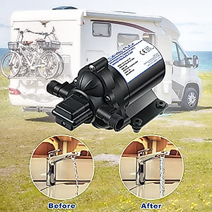 12V Diaphragm Water Pump with Pressure Switch, 3.5 Gpm 45 Psi 12 Volt Pump Self Priming with 50 Mesh Strainer Filter And 2 Hose Clamps, Automatic Water Pump for RV, Garden Hose Booster, Sprayer