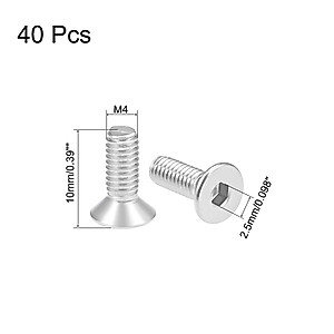 uxcell M4x10mm Flat Head Machine Screws Inner Hex Screw 304 Stainless Steel Fasteners Bolts 40Pcs