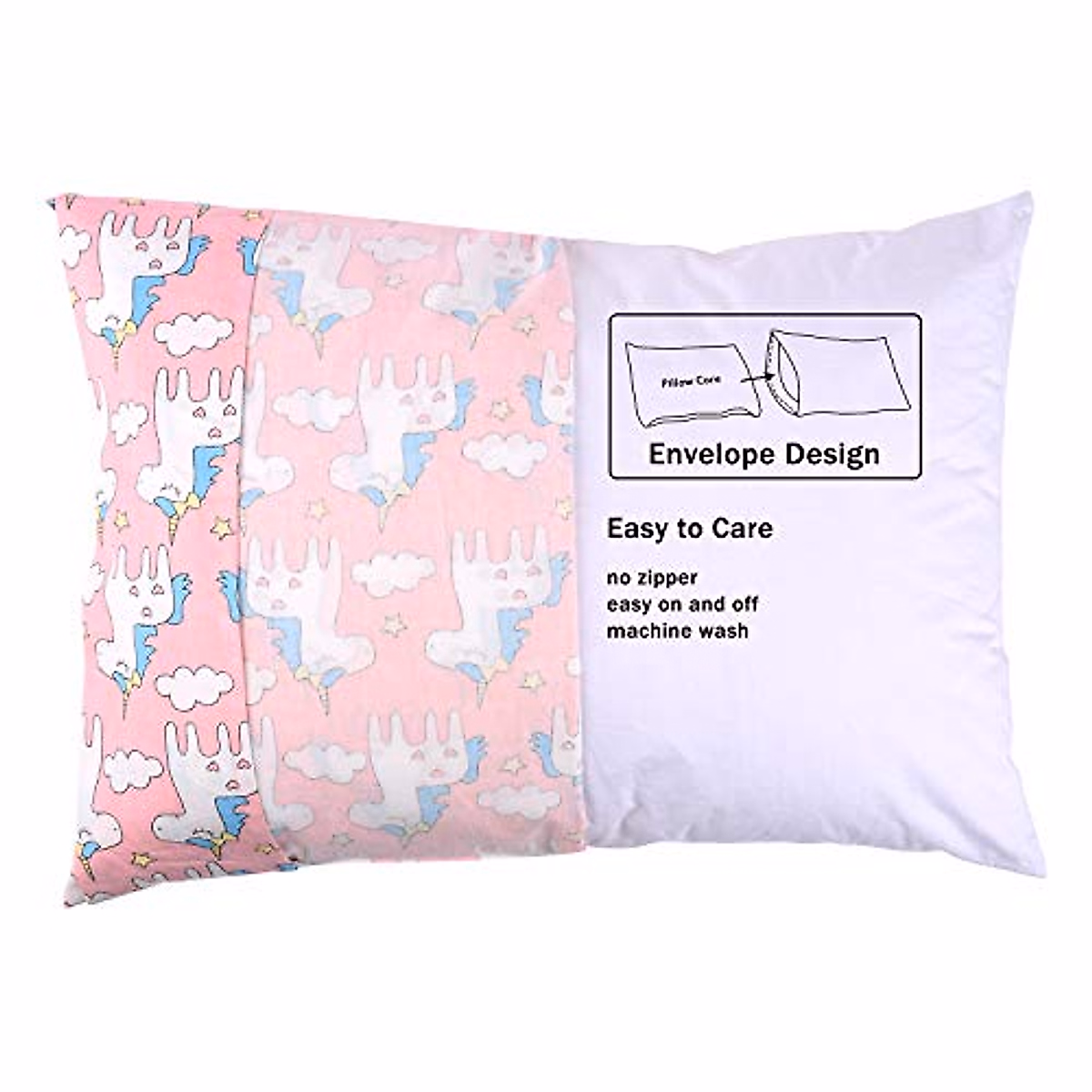 ZPECC Toddler Pillowcases Set of 2, Hypoallergenic 14x19 Pillow Cover Fits Pillows Sized 13x18 or 14x19, 100% Soft Cotton Envelope Closure Kids Pillowcase for Sleeping, Machine Washable, Pink Unicorn