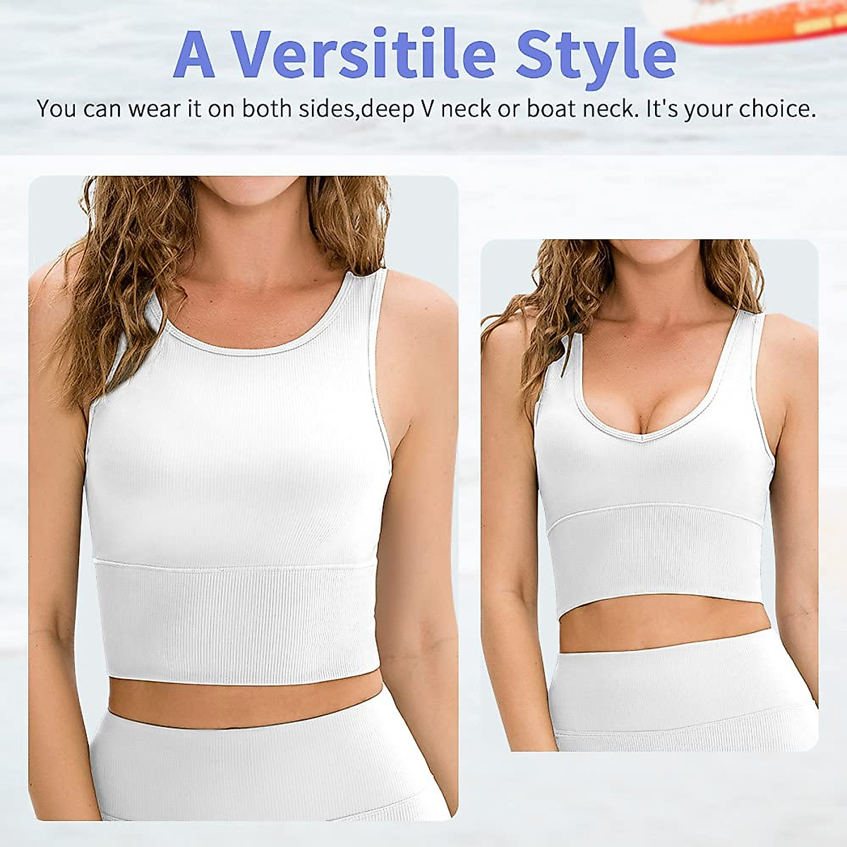 Climb Workout Crop Tank Tops for Women Solid Comfort Sleeveless Shirts Reversible Ribbed Tank Tops for Casual Sports Fitness Yoga (No Padded) White S