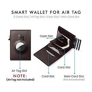 G2eComme AirTag Card Holder Minimalist Wallet – Ultra Slim Magnetic Genuine Leather GPS Tracker Credit Card Case Privacy & Security RFID Blocking Ideal Gift (Dark Brown)