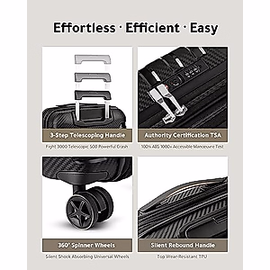 LUGGEX Carbon Fiber Pattern Carry-On Luggage 22x14x9 - Impact-Resistant PP Material - High Rebound Toughness & Anti-Explosion Zipper (Black Suitcase)…