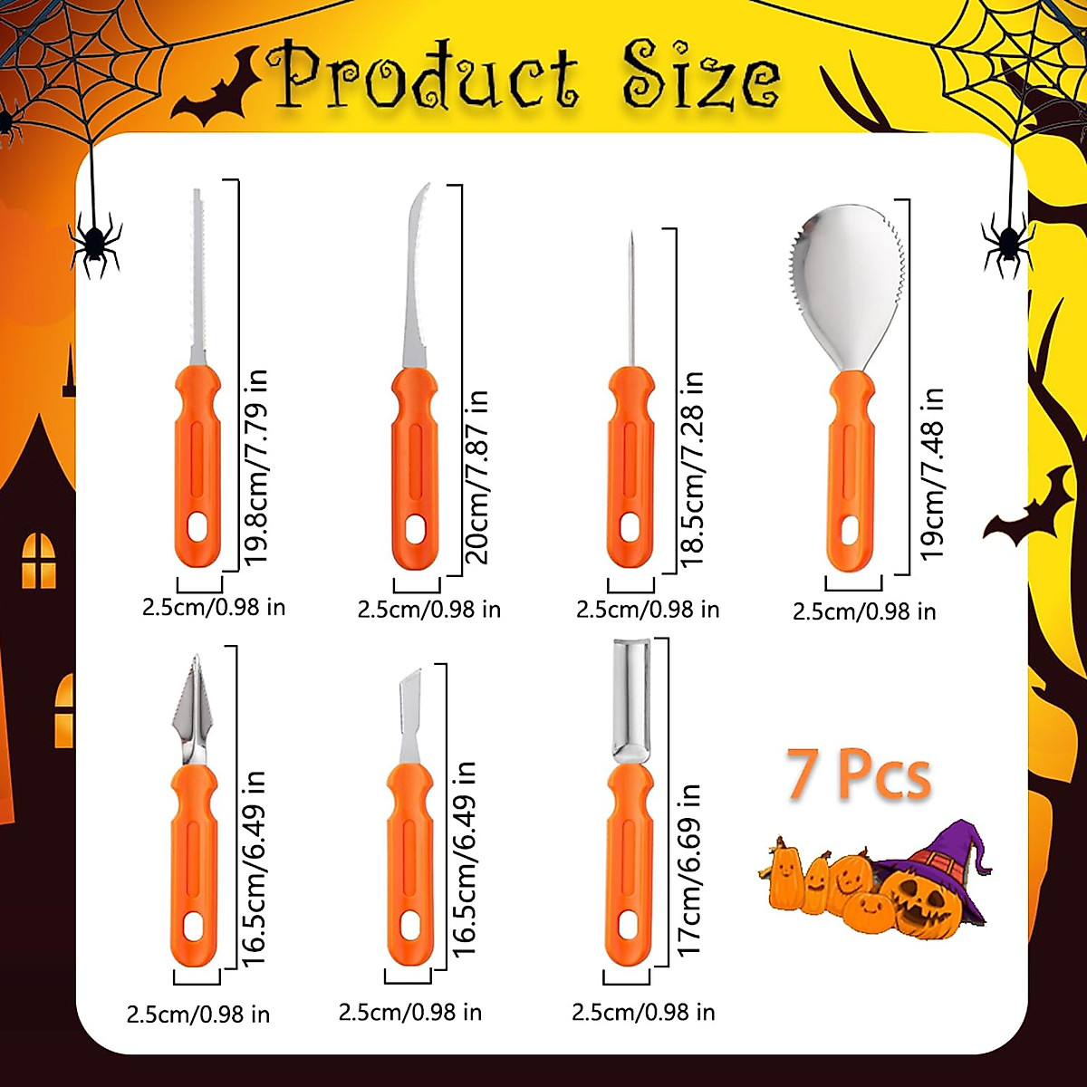 Zclro Pumpkin Carving Kit Tools Halloween, 7 Pcs Professional Heavy Duty Carving Set, Stainless Steel Double-side Pumpkin Sculpting Tool for Halloween Decoration Jack-O-Lanterns, Gift for Halloween