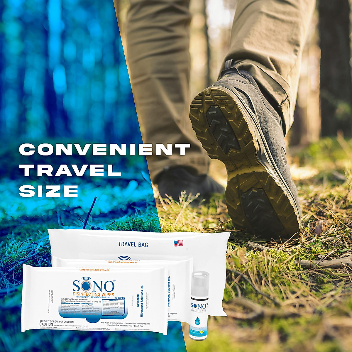 SONO Multi-Surface Disinfecting Wipes - Shoe Cleaner & Sanitizer Kit | Quick Clean and Stain Removal Power | Sneaker Cleansing Travel Pack | 2 Pack of 20 Wipes + 1 Pack of Hand Sanitizing Wipes