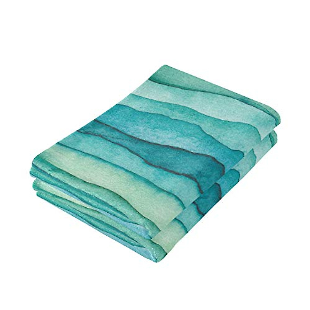 Oyihfvs Hand Drawn Blue Green Waves 2 Pieces Face Towel, Highly Absorbent Cotton Dish Hand Towels, Soft Washcloth for Spa Bathroom Hotel Kitchen Beach Gym Yoga