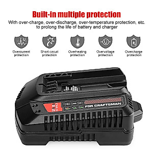 Powilling 20V MAX Battery Charger CMCB104 Compatible with Craftsman V20 Lithium Battery CMCB204 CMCB202 CMCB201 CMCB209 CMCB205 CMCB100 CMCB102 CMCB101 (Only for V12/V20 Series)