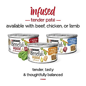 Beneful Purina Infused Wet Dog Food Pate, with Real Beef, Carrots and Spinach, with Bone Broth for Dogs - (8 Packs of 3) 3 Oz. Sleeves